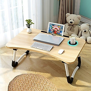 Laptop Desk Foldable Laptop Table Portable Laptop Bed Tray Table Notebook Stand Reading Holder with The Cup Slot for Eating Breakfast,Reading,Watching Movie on Bed/Couch (Burlywood)