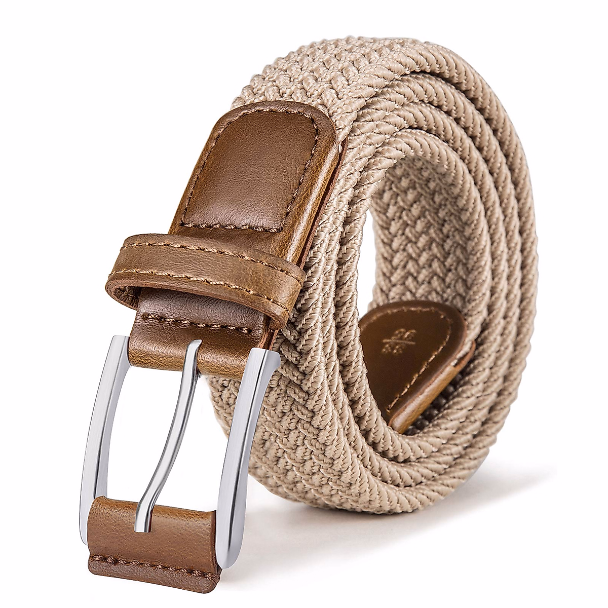 BULLIANT Stretch Belt Men,Mens Gift Woven Braided Web Belt 1 3/8 for Golf Casual Pants Shirts Jeans(Beige,46"-50" Waist Adjustable)