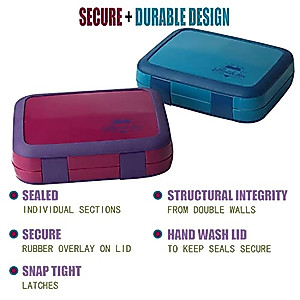 Leak-Proof Bento-Style Lunch Box for Kids, Removable Divider for 4 Compartments - Perfect for Ages 5 to 9, Microwave/Dishwasher Safe, BPA-Free & Sustainable (purplish red)