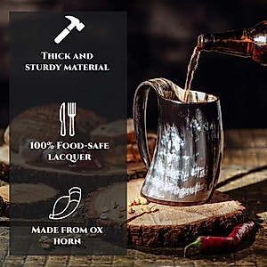 Trondebal Viking Drinking Horn Mug, 15-20 Oz Natural Ox Horn Cup & Cofee Stein | Cool Unique Gift for Men and Women, Home Decor Accessories | Shot Glasses for Beer, Ale, Mead, Whiskey