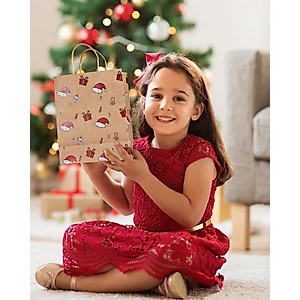 24-Pack Christmas Gift Bags, 6 Designs Christmas Kraft Paper Bags, 8.26x5.9x3.14 Inches with Handles Xmas Gift Bags, Suitable for Holiday Kraft Paper Gift Bags, Christmas Gift Bags, Party Gift Bags