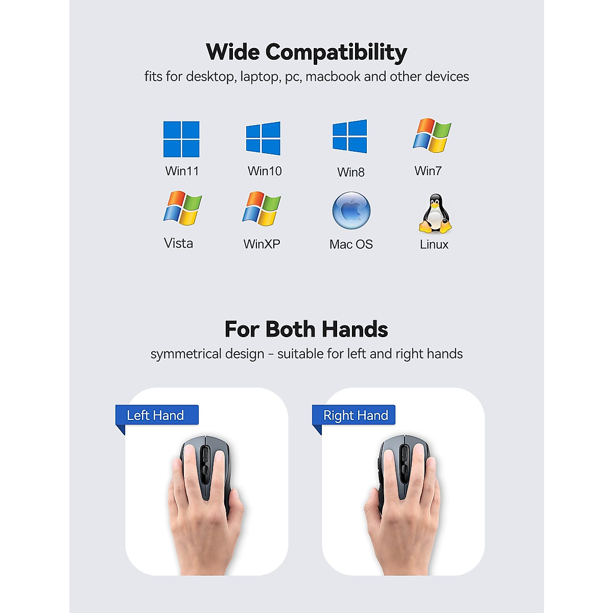 TECKNET Wireless Mouse for Laptop, 2.4G Wireless Computer Mouse, 5-Level Adjustable 4800 DPI, Silent Mouse with Receiver & 6 Buttons, 18 Months Battery Life, USB Portable Mouse for Mac, Chromebook