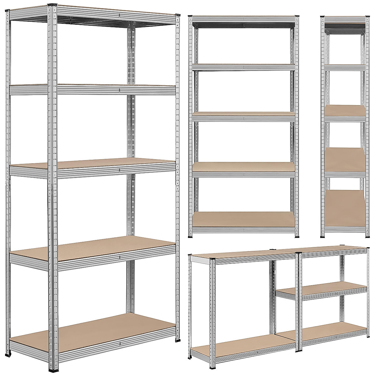 Topeakmart 5-Tier Utility Shelves, Metal Storage Shelves Unit Adjustable Garage Storage Racks Heavy Duty Shed Shelving- Silver, 35.5 x 16 x 71 Inch