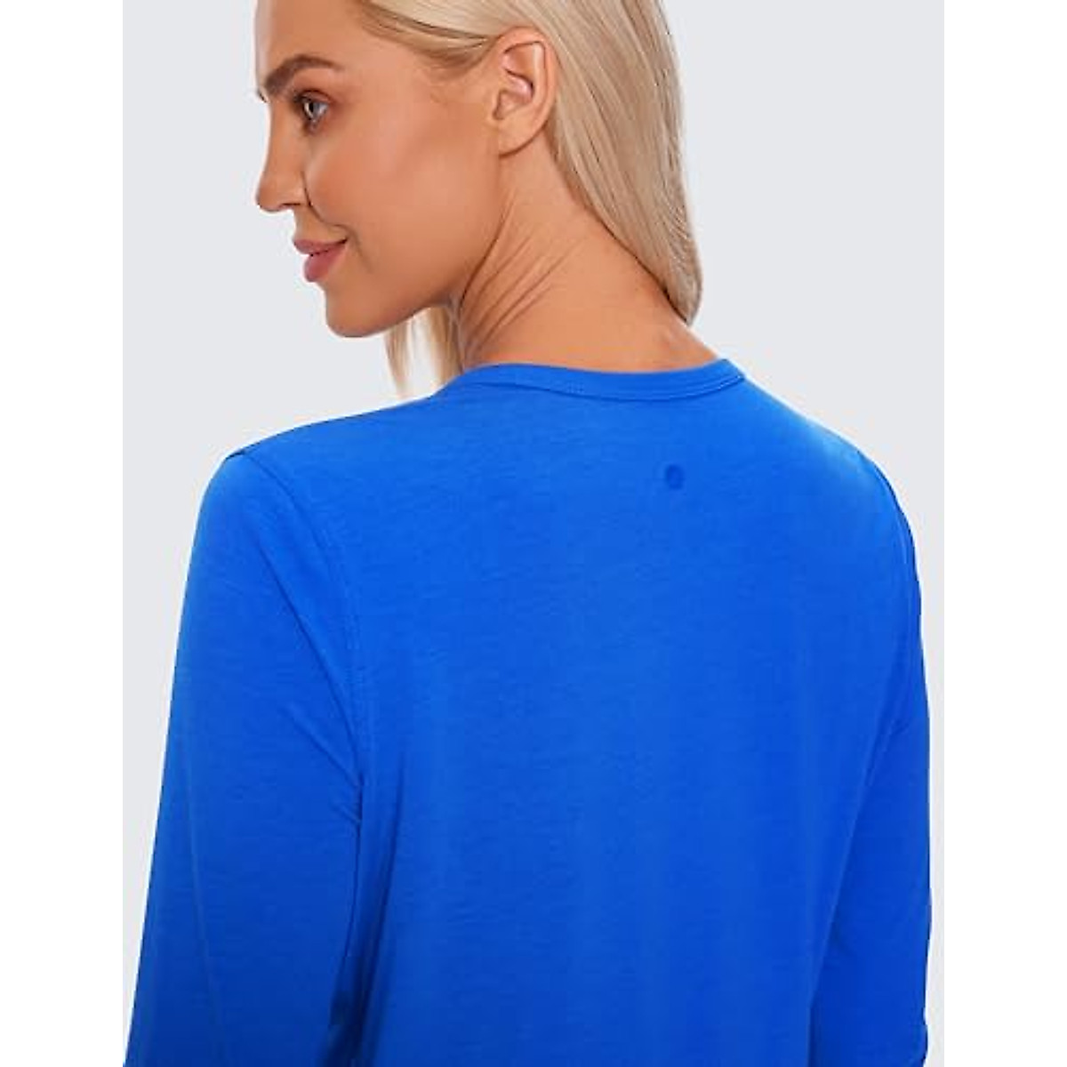 CRZ YOGA Pima Cotton Long Sleeve Workout Shirts for Women Loose Cropped Tops Athletic Sports T-Shirt Strong Blue Small