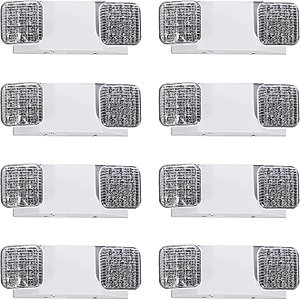 LED Emergency Light with Battery Backup, Two Adjustable Heads Integrated Commercial Emergency Lighting Exit Light, Domestic Power Outage Emergency Light, AC 120/277V UL Listed (8 Pack)