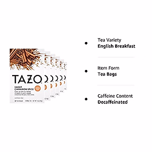 TAZO Sweet Cinnamon Spice Herbal Tea Bags, Caffeine-Free, 20 Count (Pack of 6)
