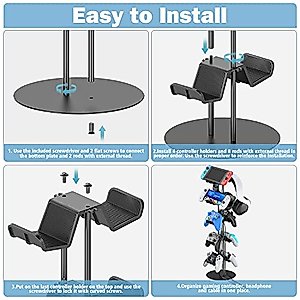 Kytok Controller Stand 5 Tiers with Cable Organizer for Desk, Universal Controller Display Stand Compatible with Xbox PS5 PS4 Nintendo Switch, Headset Holder & Desk Mounts for 10 Packs Controller