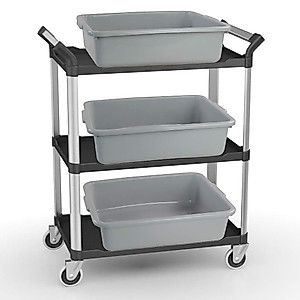 Ucake 3-Pack Plastic Bus Tub, 13 L Plastic Utility Bus Box Dish Pan, Grey