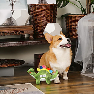 HugSmart Pet - Dinosaur Land | Squeaky Plush Dog Toys for Small Medium Dogs| Textured Sandwich Mesh Cute Teething Toys for Puppies