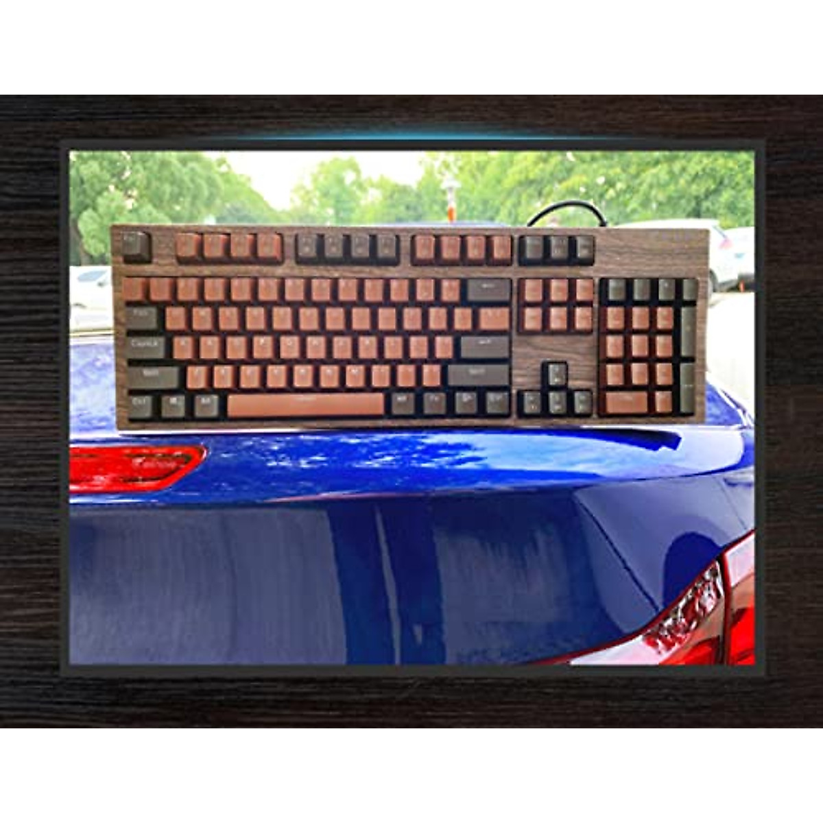 BAWAQAF Gaming Keyboard Wood Texture Mechanical Keyboard Mechanical Gaming Keyboard RGB Rainbow Backlit Compact Wired Keyboard 104 Keys(Brown Switch and Red Switch)