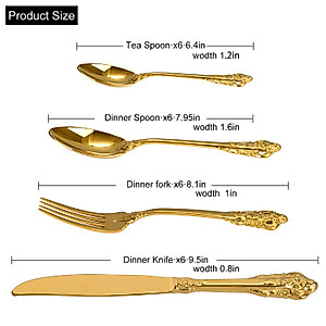 ZCF 24-Piece Gold Flatware Silverware Set,18/10 Heavy Duty Stainless Steel Flatware Service for 6,Cutlery Include Knife/Fork/Spoon/Coffee Spoon,Mirror Polished, Dishwasher Safety