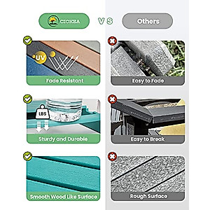 Ciokea Folding Adirondack Chair Wood Texture, Patio Adirondack Chair Weather Resistant, Plastic Fire Pit Chair with Cup Holder, Lawn Chair for Outdoor Porch Garden Backyard Deck (Lake Blue)