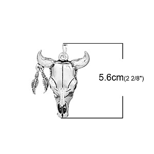 Sexy Sparkles Indian Western Vintage Native Feather Cow Bull OX Horn Buffalo Skull Pendant