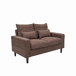Panana Modern Couch Sofa 2-Seater Upholstered Fabric Sofa for Small Living Room, Dorm, Small Spaces (Brown 2 Seater Sofa)