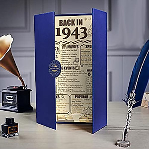 Tri-fold 80th Birthday Decorations Party Poster, Party Supplies Anniversary Decorations Birthday Gifts for Women & Men Turning 80 Years Old, 80th Anniversary Certificate Gift, Back in 1943（Blue Shell Surface）