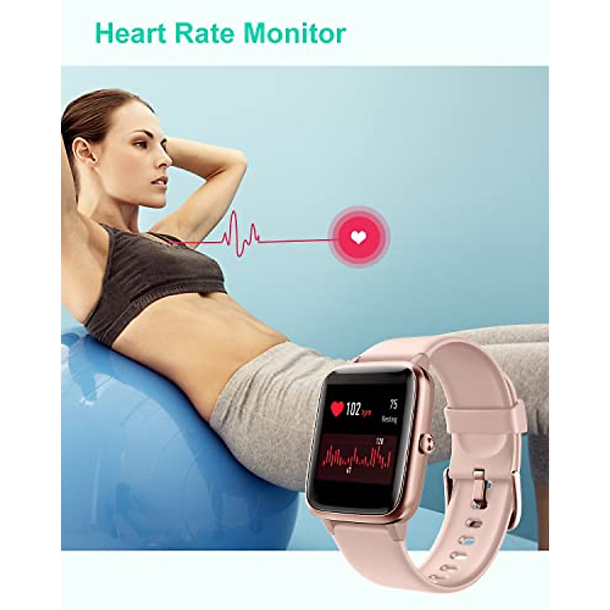 GRV Smart Watch for iOS and Android Phones, Watches for Women IP68 Waterproof Smartwatch Fitness Tracker Watch with Heart Rate/Sleep Monitor Steps Calories Counter (Pink)