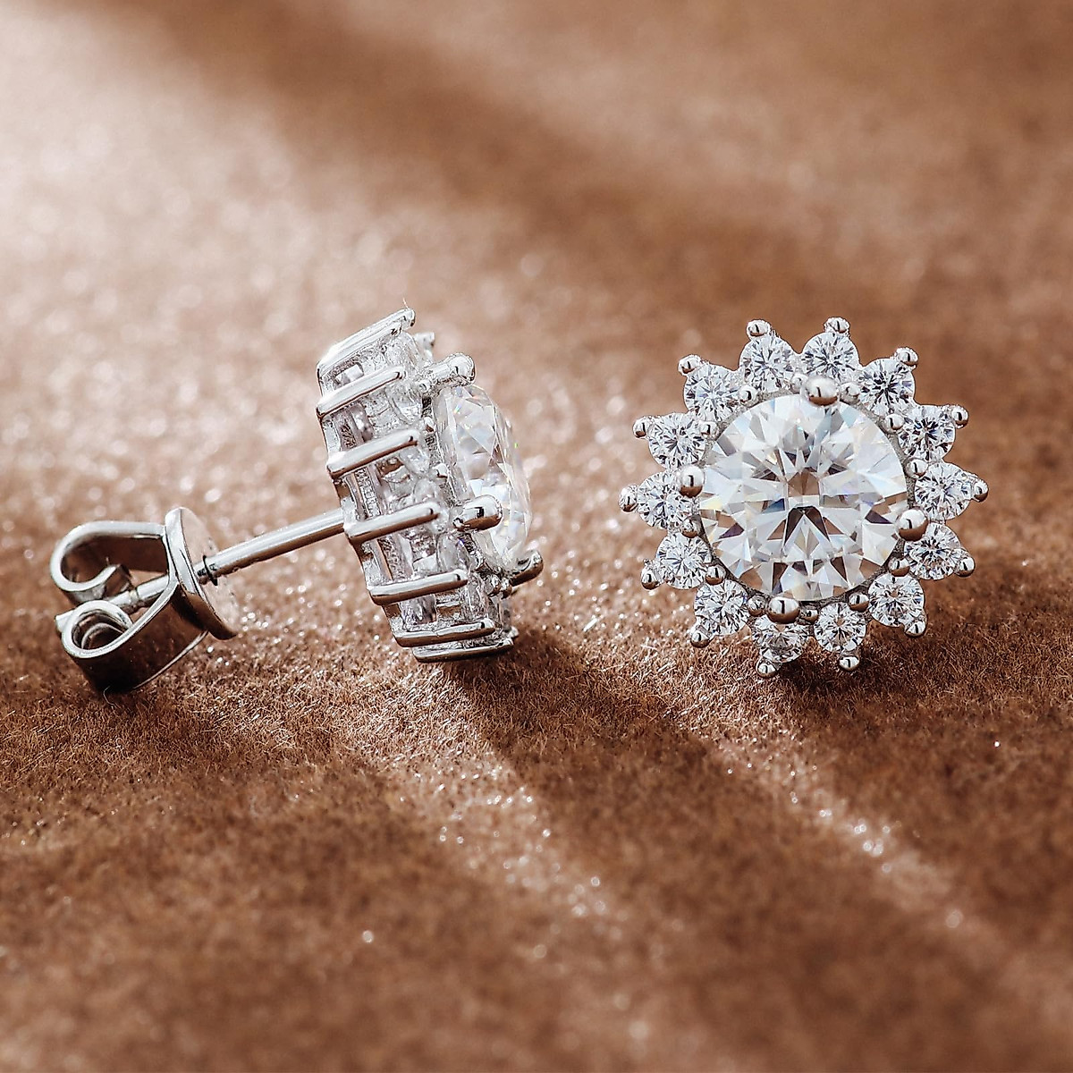 ZYI Moissanite stud earrings Sunflower earrings for women men gifts lab created Moissanite diamond earrings D Color VVS1 sterling silver sensitive ears Hypoallergenic earrings