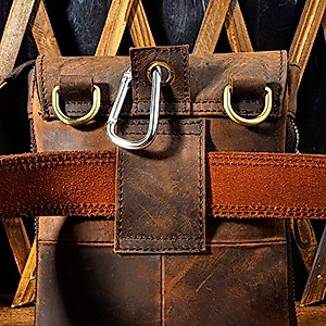 Le'aokuu Mens Genuine Leather Coffee Fanny Small Messenger Shoulder Satchel Waist Bag Pack (Dark Brown Large)
