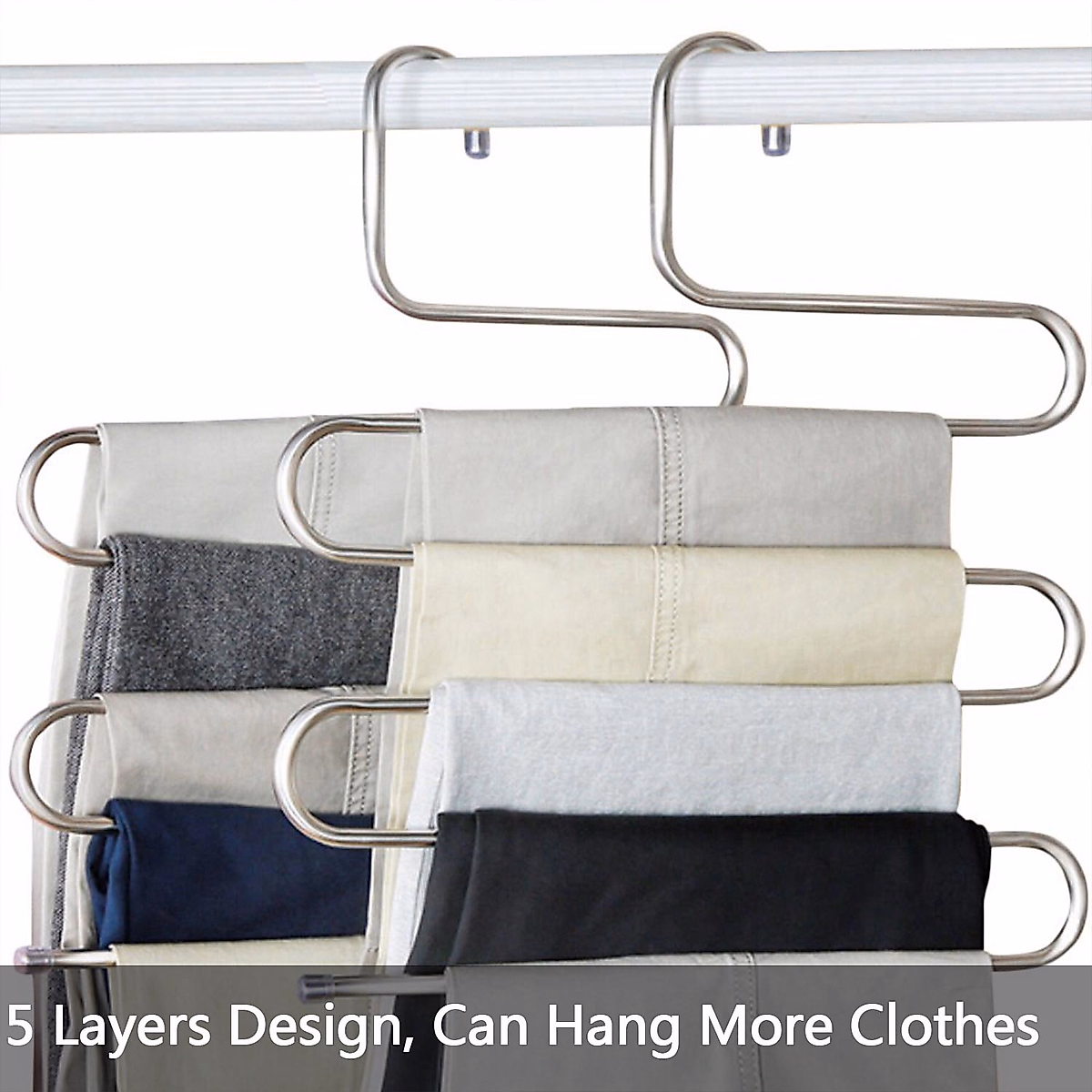 devesanter Pants Hangers Non-Slip S-Shape Trousers Hangers Stainless Steel & Rubber Clothes Hangers Closet Storage Organizer for Pants Jeans Scarf (6 Pack with 10 Clips)