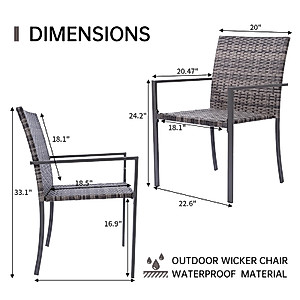 MEISSALIVVE Elegant Patio Dining Chairs Outdoor Set of 2, Stackable All-Weather Resistant Rattan Wicker Chairs, Deck Chairs for Porch, Balcony, Backyard, Garden 330LBS Capacity (Grey)