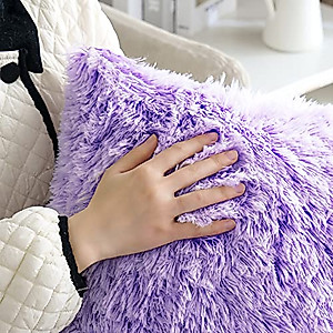 MIULEE Pack of 2 Ultra Soft Fluffy Throw Pillow Covers Decorative Plush Shaggy Double-Sided Faux Fur Pillow Cases Cushions Covers for Sofa Bedroom Car 20x20 Inch Purple Ombre