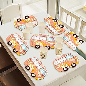 CHUNNIN 50Pcs Groovy Party Paper Plates Retro Hippie Bus Party Supplies 60s 70s Party Dinner Plates Groovy Hippie Peace Bus Disposable Plates for Retro Daisy Baby Shower Birthday Party Decorations