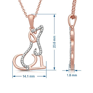 Jewelili 14K Rose Gold Over Sterling Silver Natural White Round Diamonds Dog Pendant Necklace, 18" Rolo Chain