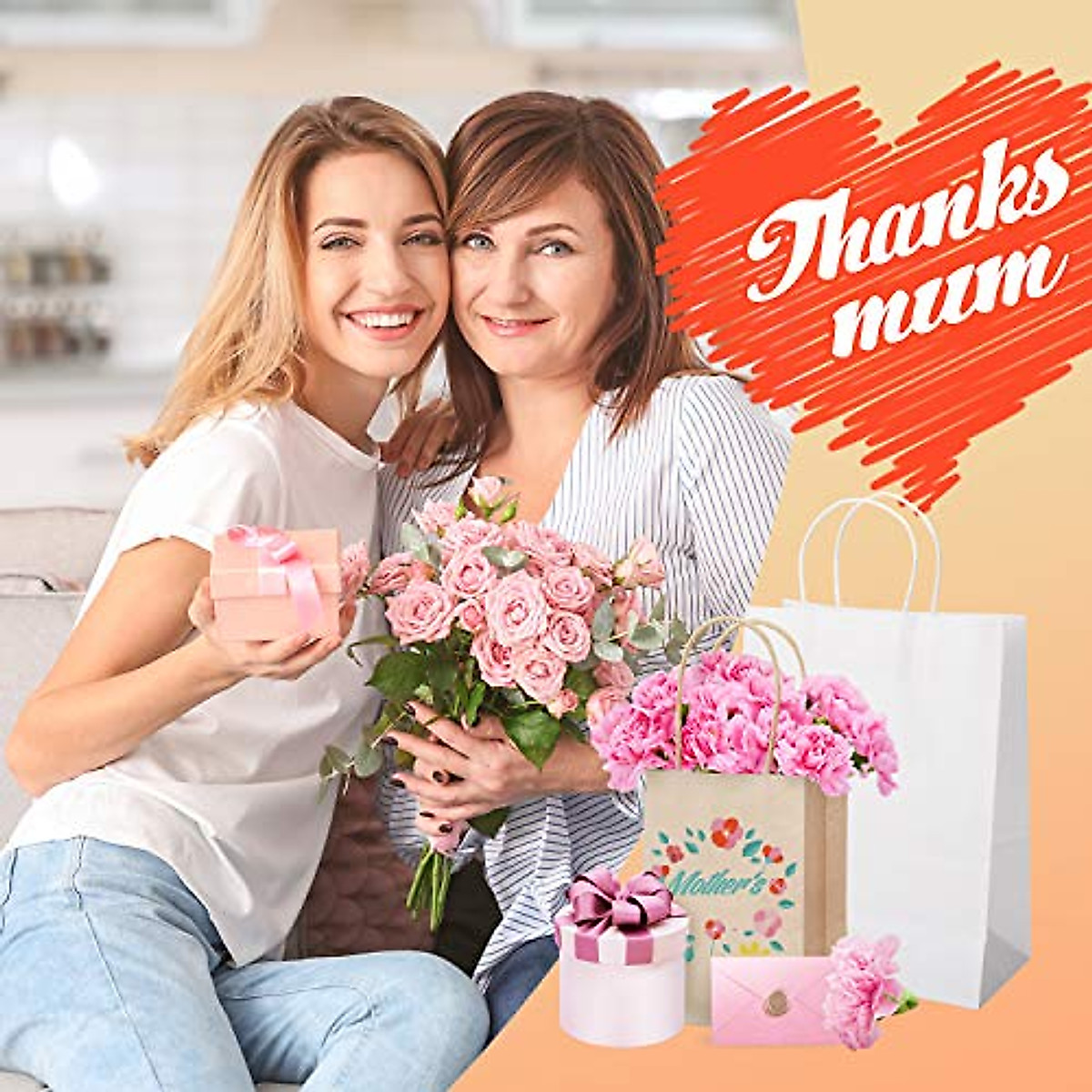 GSSUSA Brown Kraft Paper Gift Bag with Handles, 10x5x13 Bulk Shopping Grocery Paper Bags 100 Pc, Party Favor, Retail, Small Business, Packaging, Christmas, Merchandise, Boutique, Wedding, Baby Shower