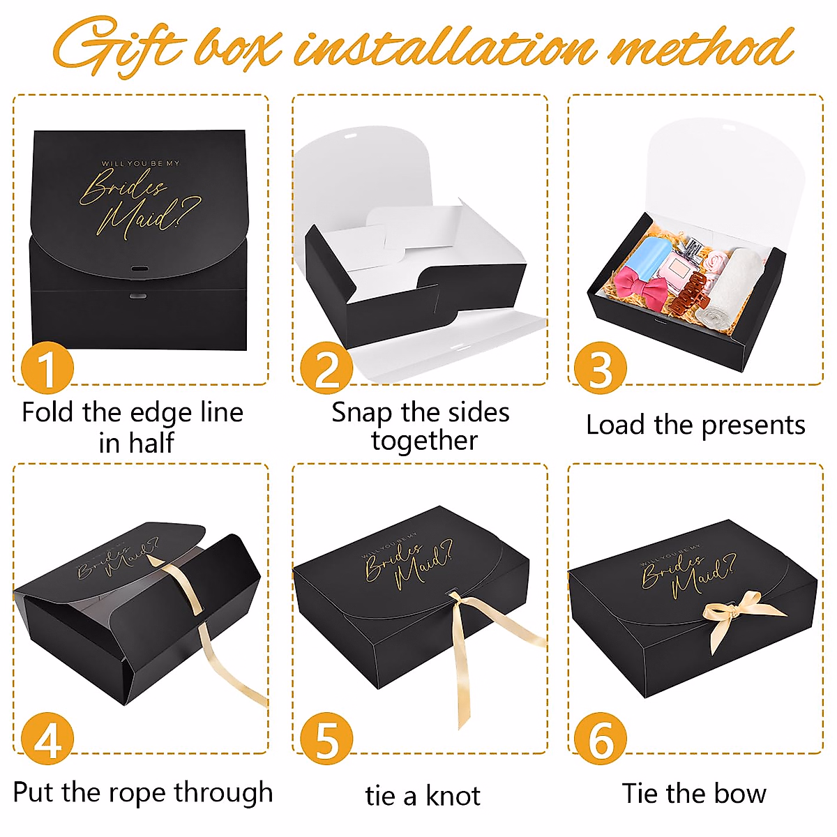 WLUSEAXI 16 Pieces Bridesmaid Proposal Box Set, 8 Pack Bridesmaid Boxes & Cards, Matron of Honor Proposal Gift Box, Maid of Honor Box, Will You be My Bridesmaid Box for Bridesmaids Gifts (Black)