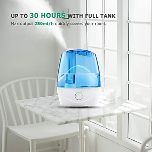Cool Mist Humidifier, 3.2L Ultrasonic Humidifiers for Bedroom Kids, Air Humidifier for Home, Whisper Quiet Vaporizer for Babies with 360°Nozzle,Waterless Auto Shut Off,30H Work Time, Filterless, Blue