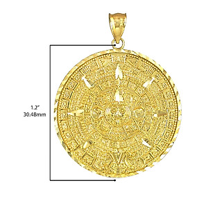 14K Yellow Gold Round Aztec Mayan Calendar Charm Pendant - 30.48 Millimeters