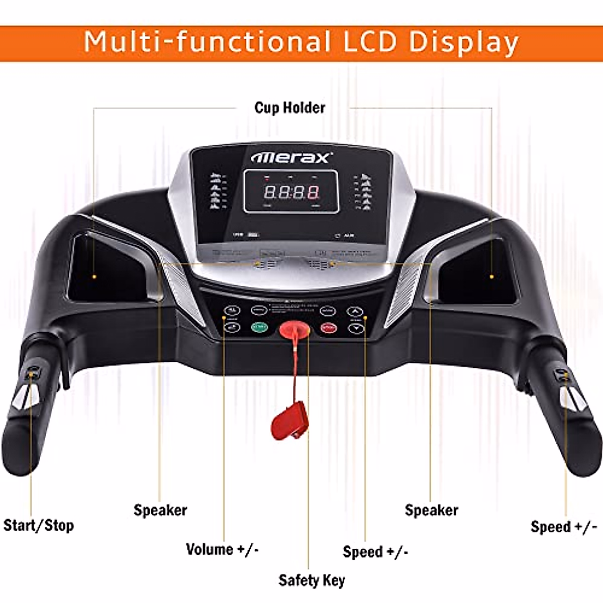 Merax Electric Folding Treadmill – Easy Assembly Fitness Motorized Running Jogging Machine with Speakers for Home Use, 12 Preset Programs (Black)