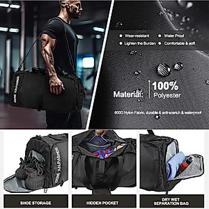 Krone Kalpasmos Small Gym Bag, Packable Sports Bag for Men, Gym Bags for Men with Shoe and Wet Pocket, Lightweight Waterproof Travel Duffel Bag (Black)