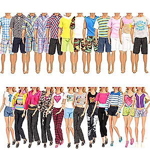 Miunana Lot 21 pcs Random Doll Clothes Shoes Set for 11.5 inch Doll, Includ 6 PCS Boy Clothes + 3 Girl Clothes + 3 Girl Fashion Skirts + 4 Pairs for Boy Shoes + 5 Pairs of Girl Doll Shoes