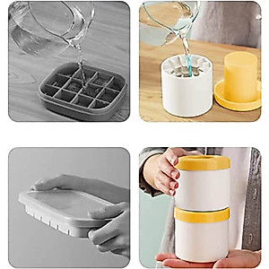 Silicone Ice Cube Maker Cup, Cylinder Trays Lattice Ice Cube Mold, Made of Food Grade Silicone and ABS Material, Holds to 60 Ice Cubes, Press-Type Easy-Release Ice Maker Tray, Safe (Yellow and White)
