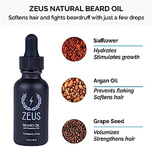 ZEUS Premium Beard Care Kit – Complete Grooming Set, Beard Wash Combo, Beard Oil & Balm, Beard Brush & Comb (Verbena Lime)