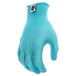 Miracle-Gro MG37164 Stretch Knit Gardening Gloves - Aqua Blue, Medium/Large, PU Work Gloves with Nylon Shell, Water Resistant