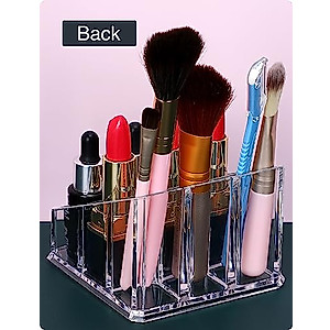 MOSIKER Lipstick Lip Gloss Organizer,Small Clear Acrylic Compact Essential Oil Rollerball Perfume Holder with 9 Slots