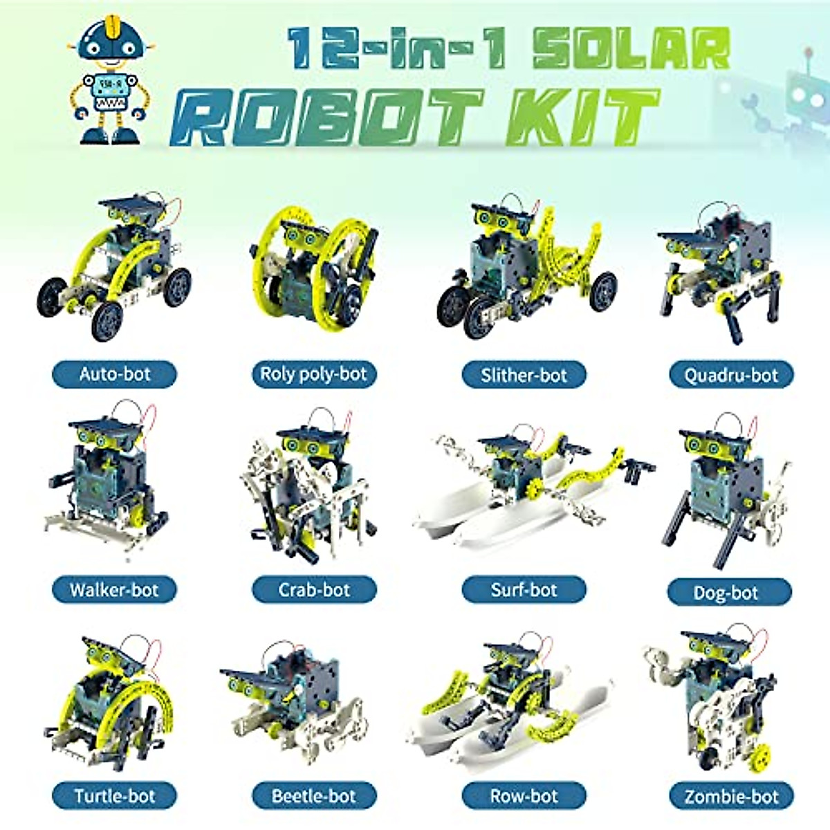 Hot Bee 12-in-1 STEM Solar Robot Kit - STEM Projects for Kids Ages 8-12, Learning Educational Science Kits, 190 Pieces DIY Robot Kit Building Toys, Gifts for 8 9 10 11 12 13 Year Old Boys Girls