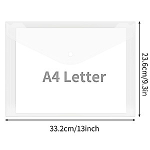 EOOUT 30pcs Plastic Envelopes, Clear Reusable Poly Envelope Waterproof File Folder with Snap Button, US Letter, A4 Size, for School Office Supplies