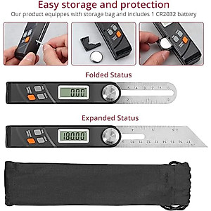 XUNTOP Sliding T Bevel Gauge with Stainless Steel Blade 360°Digital Protractor Portable Angle Finder with LCD Display for Woodworking, DIY