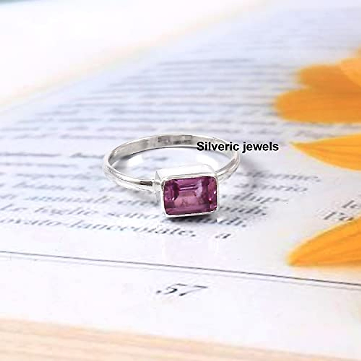 Pink Sapphire Gemstone ring Minimalist Sterling silver Fashion ring Sapphire stone Silver jewelry (9)