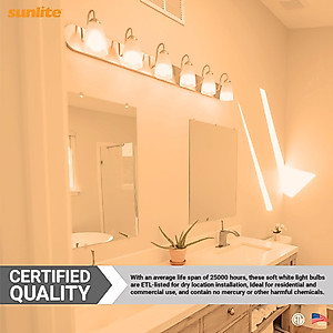 Sunlite 40299 LED G16.5 Globe Light Bulb, 7 Watts (60W Equivalent), 500 Lumens, 2700K Soft White, Dimmable, Candelabra E12 Base, Short Bulbs, Vanity Bulbs, Frosted, 3 Count