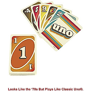 Mattel Games UNO Iconic Series 1970s Matching Card Game Featuring Decade-Themed Design, 112 Cards for Collectors, Teen & Adult Game Night, Ages 7 Years & Older.