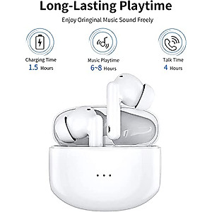 HISOOS Wireless Earbuds Bluetooth Active Noise Cancelling Headphone Wireless Ear Buds in-Ear Headphones with Charging Case IPX7 Waterproof Earphones for iPhone Android,Music Game Call (White)