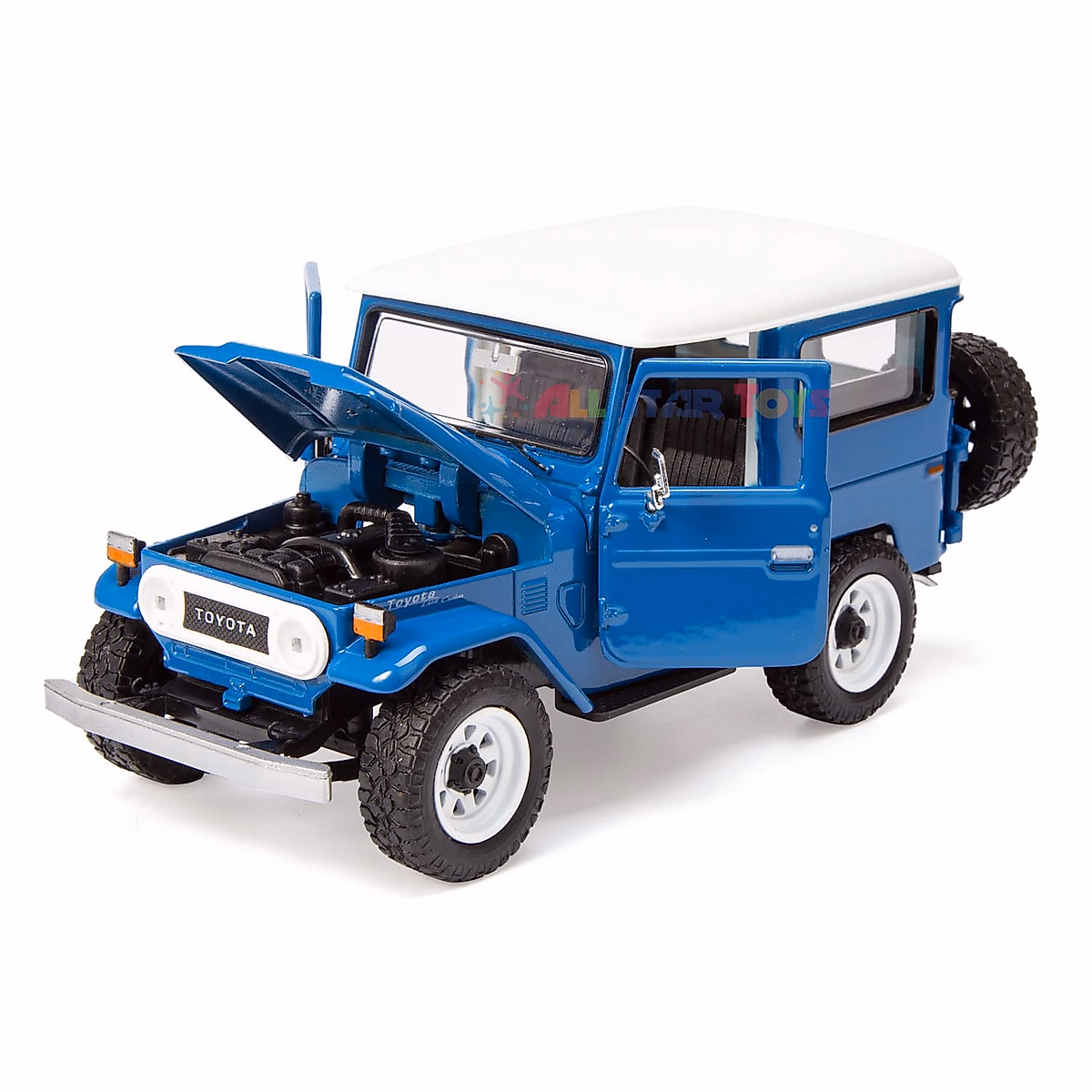 All Star Toys Exclusive Toyota Land Cruiser FJ40 Royal Blue with Custom Off-Road Wheels 1/24 Diecast Model by Motormax 79323 FJ Cruiser J40