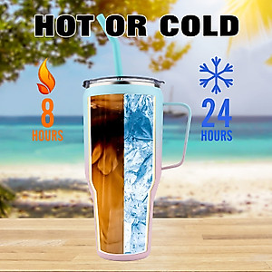 Dongni 40 oz Tumbler with Handle Straw Lid, Double Wall Vacuum Sealed Stainless Steel Insulated Slim Tumblers, Vacuum Travel Mug Gift for Hot Cold Drinks with Cleaning, Yellow Red