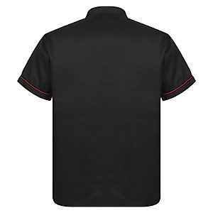 YOOJOO Men's Chef Coat Uniform Short Sleeve Cook Jacket Restaurant Kitchen Work Clothes 03 Large