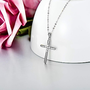 14K Solid Gold Diamond Cross Necklace for Women, Real Yellow Gold Blessed Cross Pendant with Natural Diamonds Anniversary Jewelry Gift for Her, Wife, Mom 18 inch