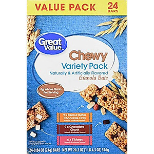Great Value Chewy Variety Pack Granola Bars Value Pack, 0.84 oz, 24 Count